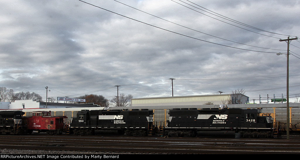 NS 3428, 5513, and Caboose 555608 at East End of North Yards
